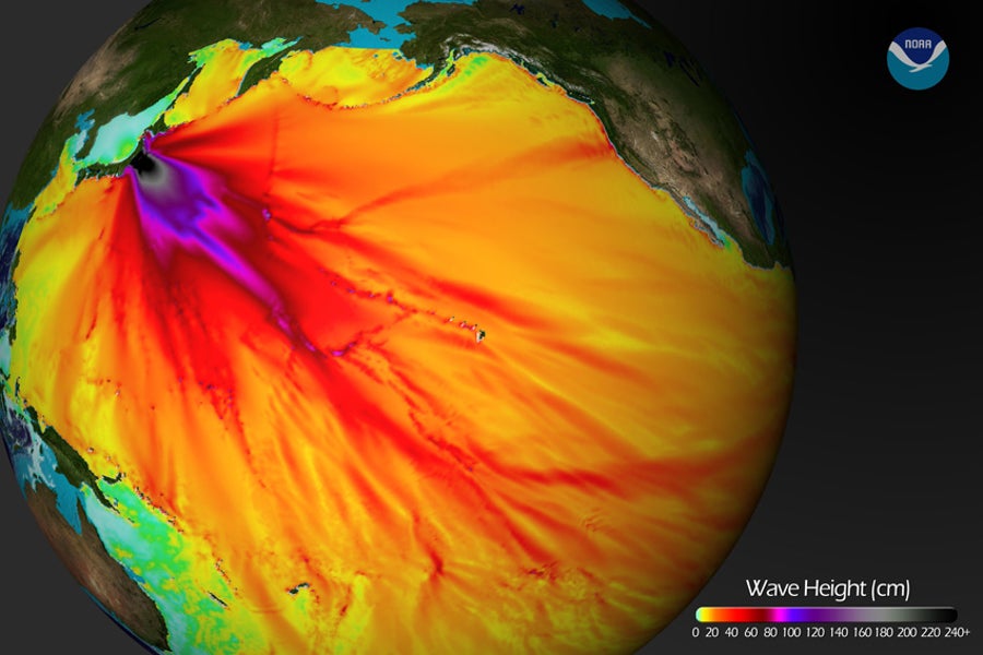 NOAA map predicts tsunami wave heights around the Pacific Rim ...